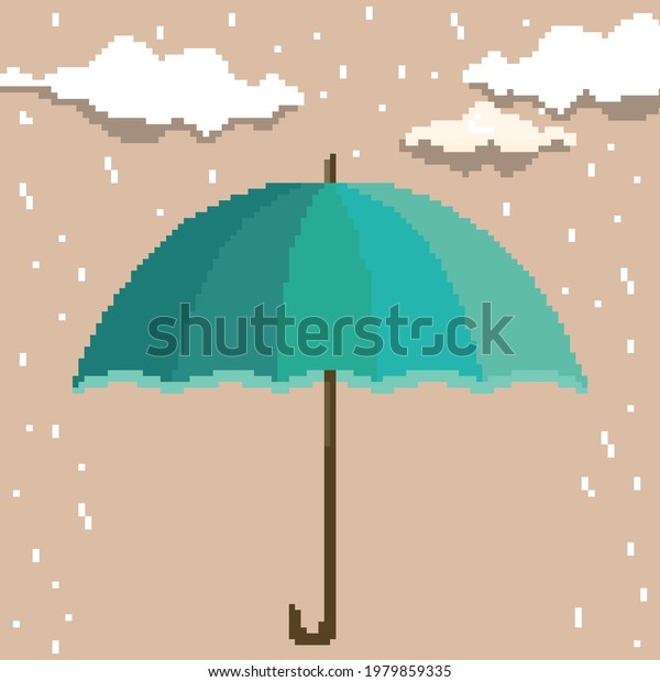 Pixel Umbrella Rain Clouds Pixel Game Stock Vector (Royalty Free ...
