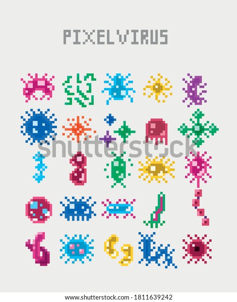 Pixel Virus Icon Set Covid19 Stock Vector (Royalty Free) 1811639242 ...