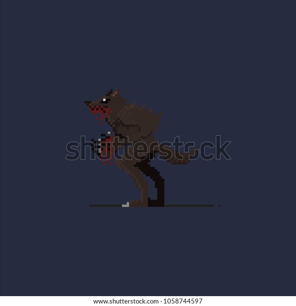 Pixel Werewolf Halloween Character8 Bit Art: เวกเตอร์สต็อก (ปลอดค่า ...