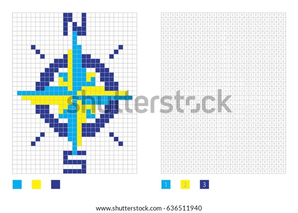 Pixel Wind Rose Coloring Page Numbered: vetor stock (livre de direitos ...