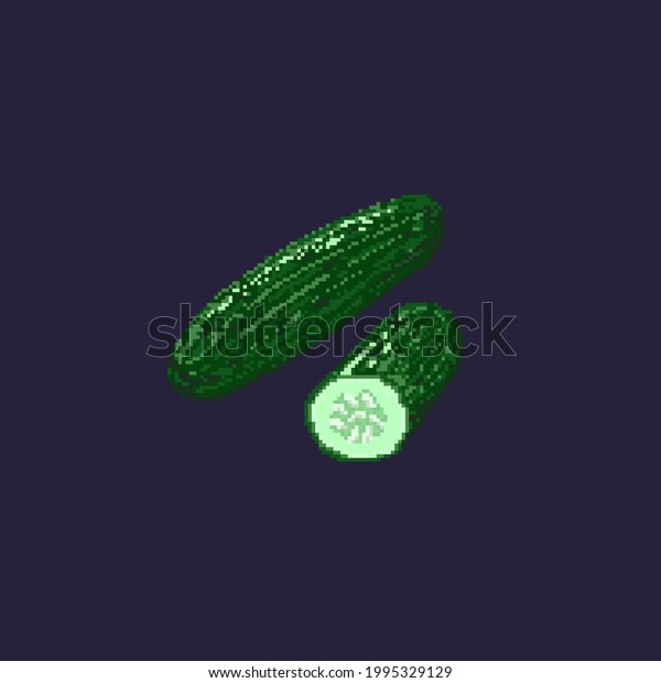Pixelart Cucumber Slice Cucumber Whole Cucumber Stock Vector (Royalty ...