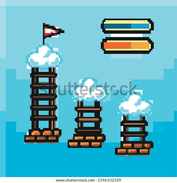 Pixelated Natural Sky Ladders Video Game: เวกเตอร์สต็อก (ปลอดค่า ...