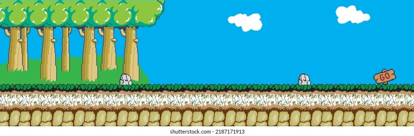 Pixelated Primitive Caveman Natural Forest Landscape Stock Vector ...
