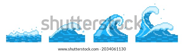 Pixelated Sea Ocean Waves Blue Tidal Stock Vector (Royalty Free ...
