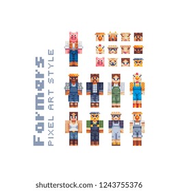 Pixels Farmers Characters Low Poly Set Stock Vector (Royalty Free ...