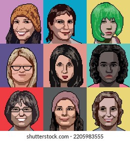 Pixels Set Female Avatars Retro Games Stock Vector (Royalty Free ...