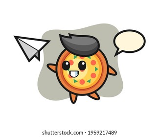 Pizza Cartoon Character Throwing Paper Airplane Stock Vector (Royalty ...