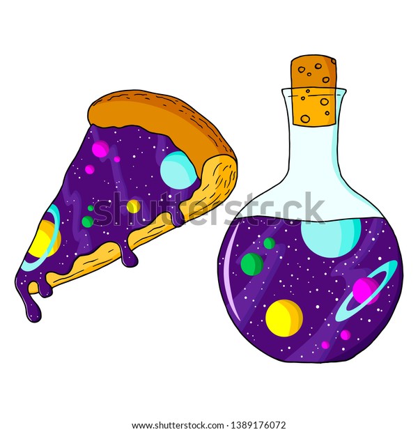 Pizza Cosmic Filling Flask Liquid Space Stock Vector (Royalty Free ...