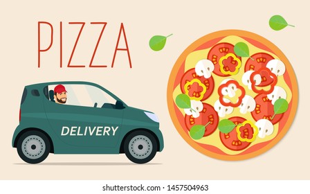 Pizza Delivery Car Vector Flat Illustration Stock Vector (Royalty Free ...