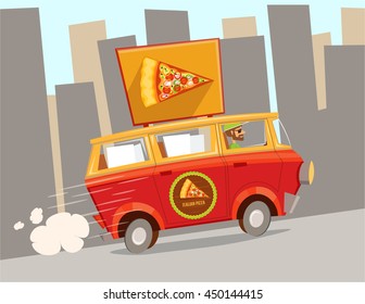 Pizza Delivery Car Vector Illustrations Stock Vector (Royalty Free ...
