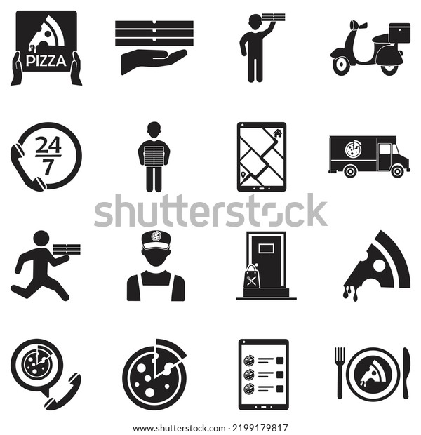 Pizza Delivery Icons Black Flat Design Stock Vector (Royalty Free ...