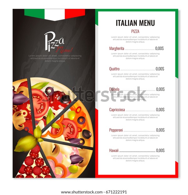 Diseño de menú Pizza con imágenes realistas de porciones de pizza con ...