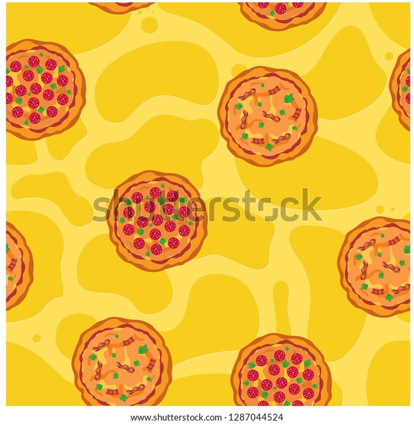 Pizza On Cheese Background Seamless Pattern Stock Vector (Royalty Free ...