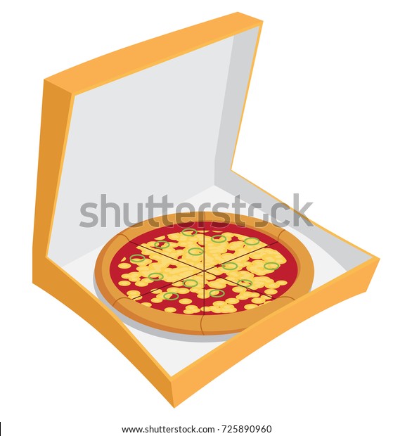 Pizza Open Box Box Cartoon Illustration เวกเตอร์สต็อก (ปลอดค่าลิขสิทธิ์ ...