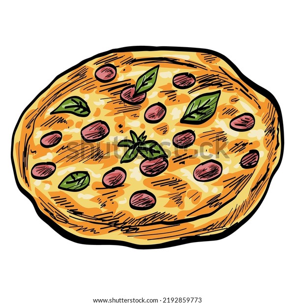 Pizza Pepperoni Drawing Doodle Illustration Vintage Stock Vector ...
