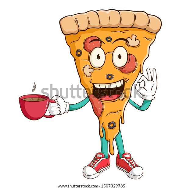 Pizza Slice Cartoon Character Holding Cup Stock Vector (Royalty Free ...