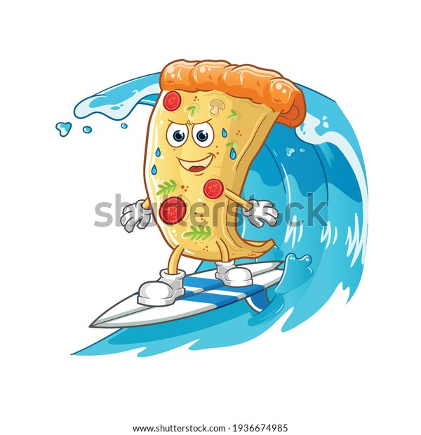 Pizza Surfing On Wave Character Cartoon Stock Vector (Royalty Free ...