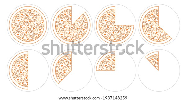 Pizza time. Eating process. Diagram infographics set. The whole round ...