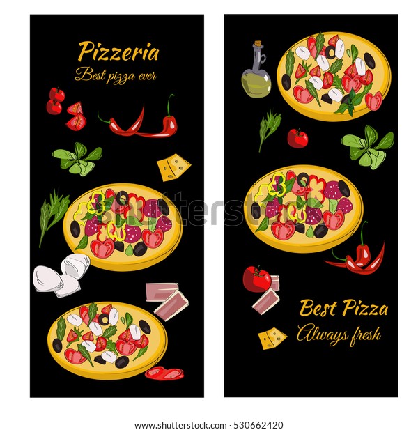 Pizzeria design template. Vertical vector banners set. Pizza restaurant ...