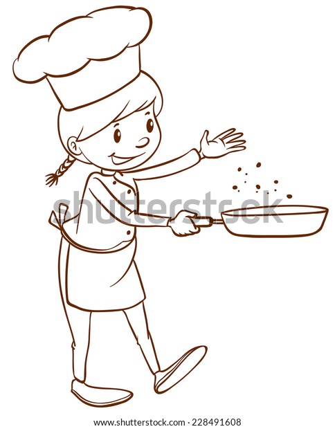 Plain Drawing Female Chef On White Stock Vector (Royalty Free ...