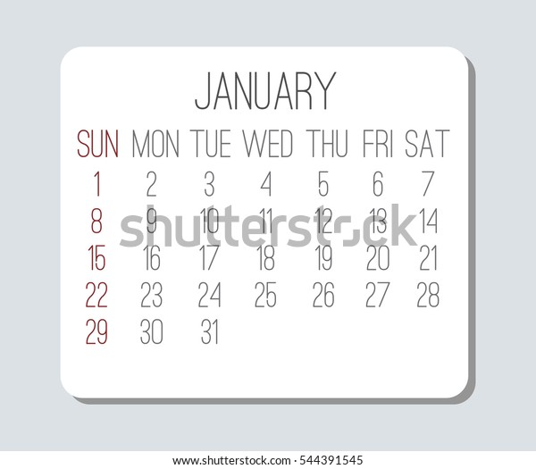 Plain January 2017 Vector Calendar White Stock Vector (Royalty Free ...