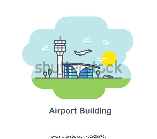 Plane Airport Building Flat Design Illustration Stock Vector (Royalty ...