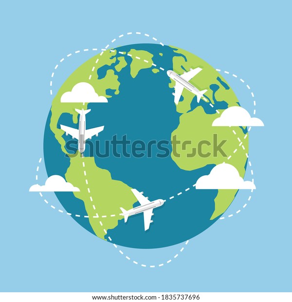 Plane Flying Around Earth Planet Continents Stock Vector (Royalty Free ...