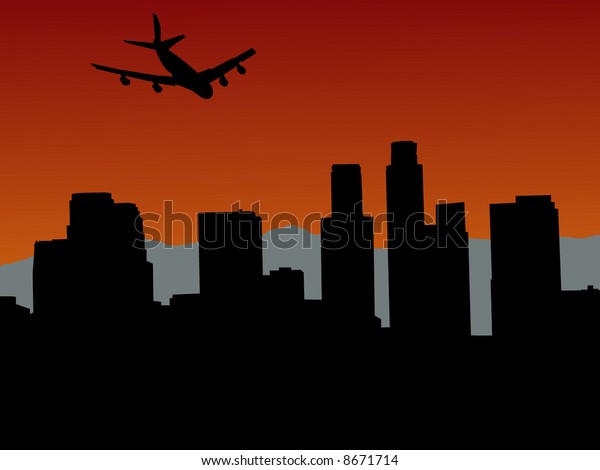 Plane Flying Over Los Angeles Skyline Stock Vector (Royalty Free ...