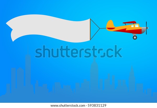 Plane White Banner Flying Above City Stock Vector (Royalty Free) 593831129
