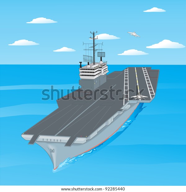 Planes Taking Off Deck Aircraft Carrier Stock Vector (Royalty Free ...