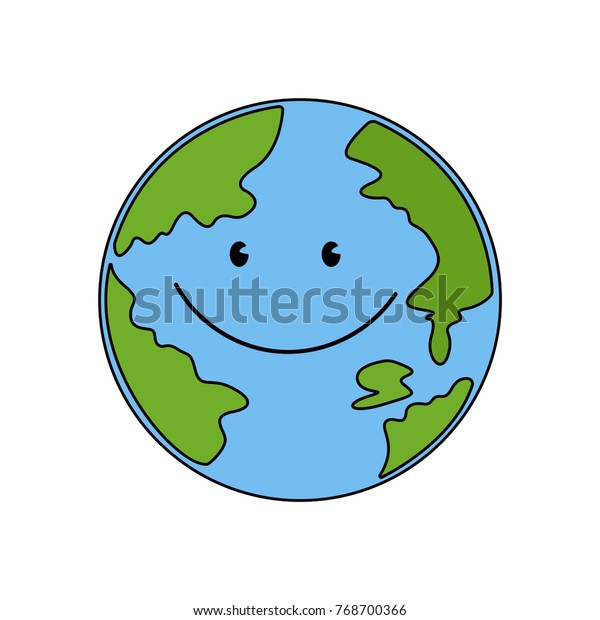 Planet Earth Globe Cute Face Smiling 스톡 벡터(로열티 프리) 768700366