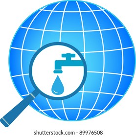 Planet Magnifier Tap Symbol Clean Water Stock Vector (Royalty Free ...