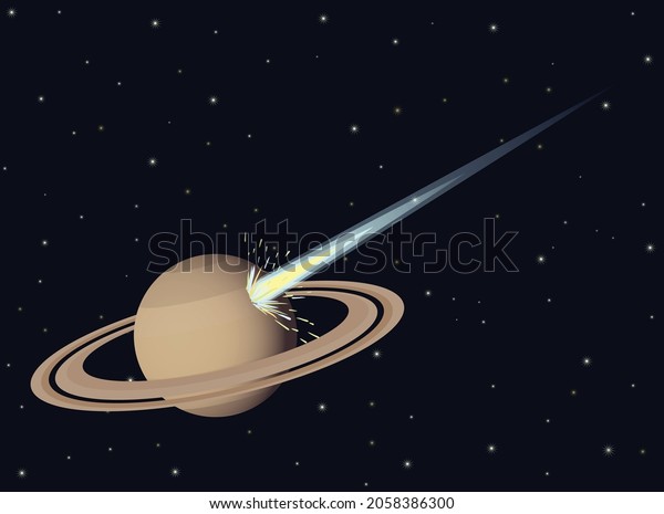 Planet Saturn Hit By Large Comet Stock Vector (Royalty Free) 2058386300 ...