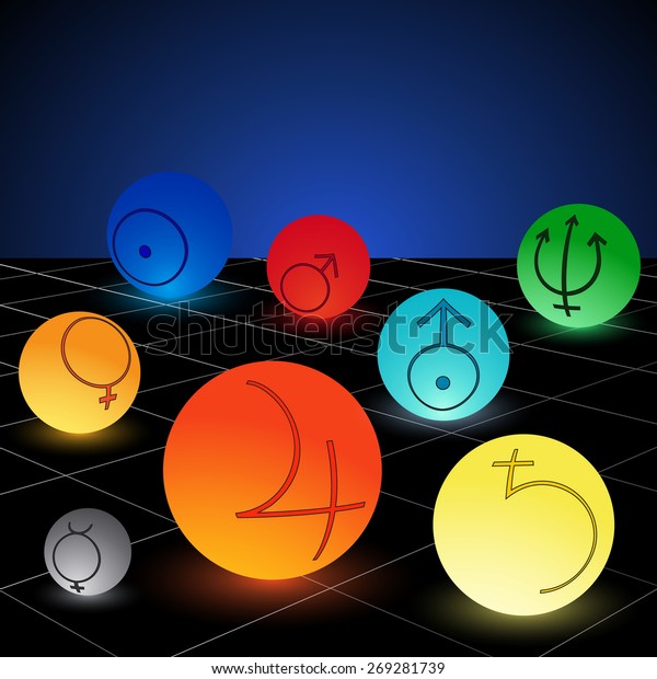 Planet Solar System Symbols Colored Vector 스톡 벡터(로열티 프리) 269281739 ...