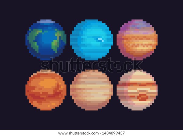 Planets Pixel Art Set 80s Video 스톡 벡터(로열티 프리) 1434099437 | Shutterstock
