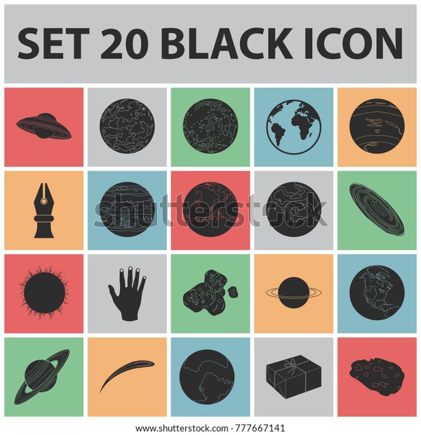 Planets Solar System Black Icons Set Stock Vector (Royalty Free ...