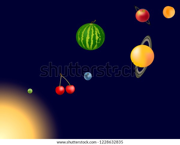 Planets of the solar system. Comparison with fruits by size