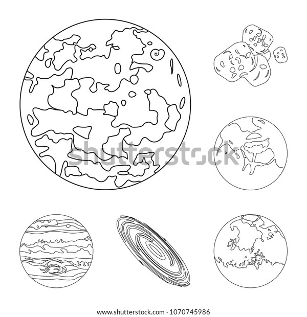 Planets Solar System Outline Icons Set Stock Vector (Royalty Free ...