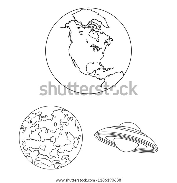 Planets Solar System Outline Icons Set Stock Vector (Royalty Free ...