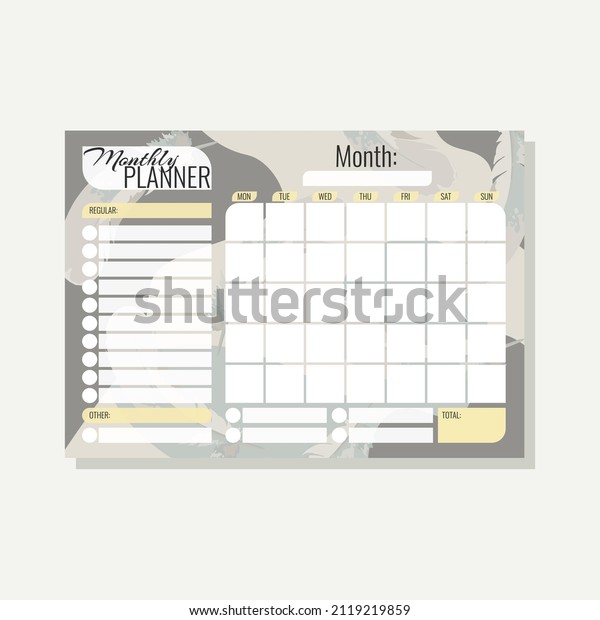 Planner Month A4 Format Abstract Background Stock Vector (Royalty Free ...