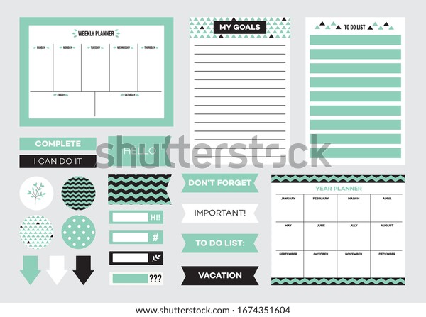 Planner Stickers Badges Set Geometric Patterns Stock Vector (Royalty ...