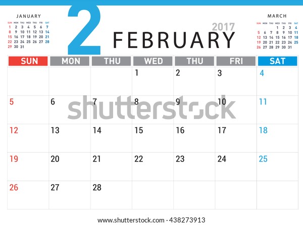 Planning Calendar Simple Template February 2017 Stock Vector (Royalty ...