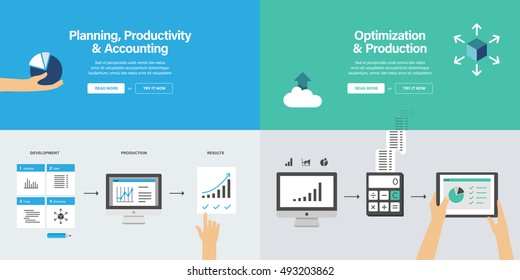 Planning Organization Production Web Banners Collection Stock Vector ...