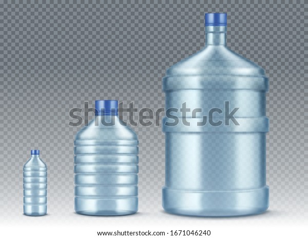 Botellas de plástico, pequeñas y grandes para refrescar el agua. Vector ...
