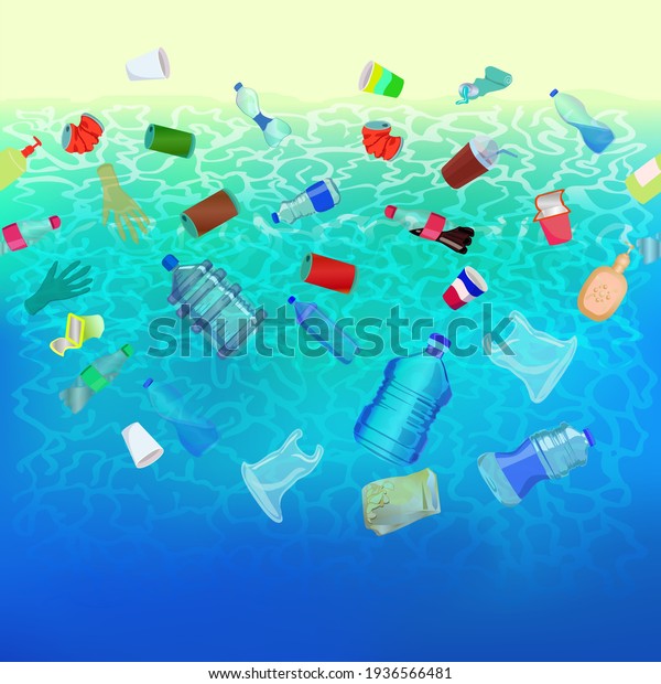 Plastic Debris Floating Water Plastic Waste: Vector có sẵn (miễn phí ...