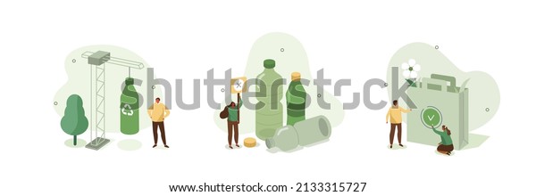 Plastic Pollution Illustration Set Characters Protesting Stock Vector ...