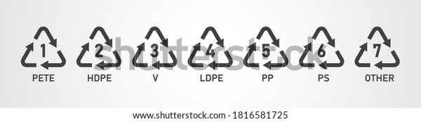 Plastic Recycling Codes Icon Set Isolated Stock Vector (Royalty Free ...
