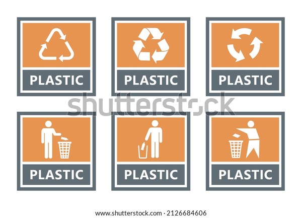 Vektor Stok Plastic Recycling Labels Set Waste Sorting (Tanpa Royalti ...
