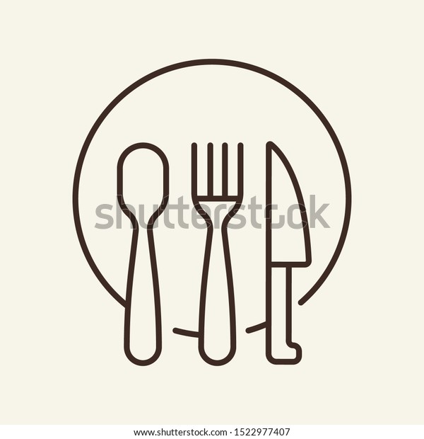 Plate Flatware Line Icon Dish Utensils: vector de stock (libre de ...