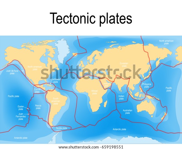 Plate Tectonics Map Major Minor Plates 스톡 벡터(로열티 프리) 659198551 ...